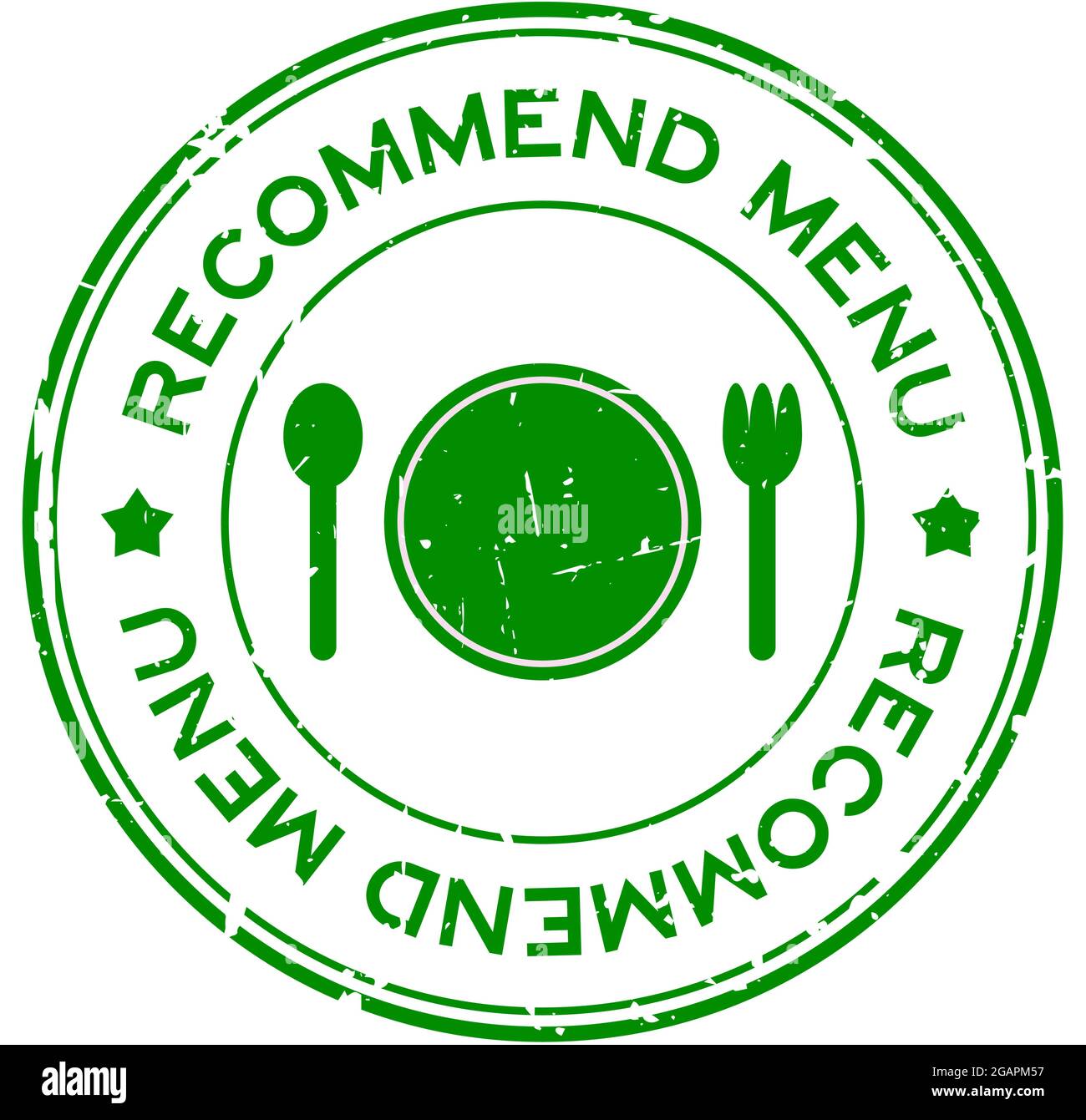 Grunge green recommended menu word with dish, spoon and fork icon ...