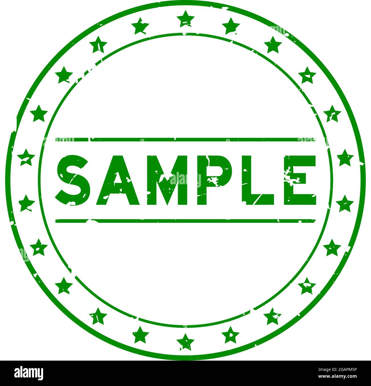 Grunge green sample word round rubber seal stamp on white background ...
