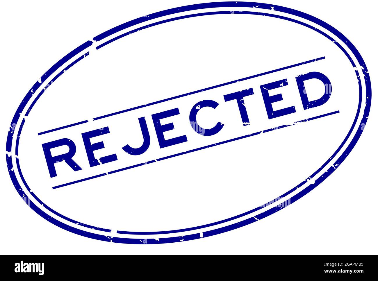 Grunge blue rejected word oval rubber seal stamp on white background ...