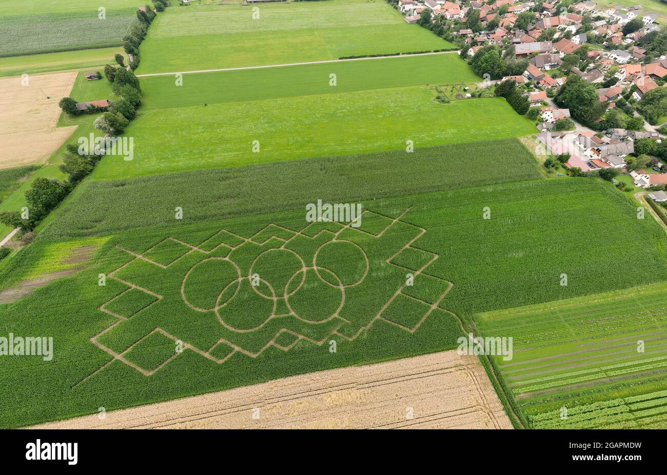 Oberding Bei Weilheim, Germany. 31st July, 2021. The Olympic rings can ...