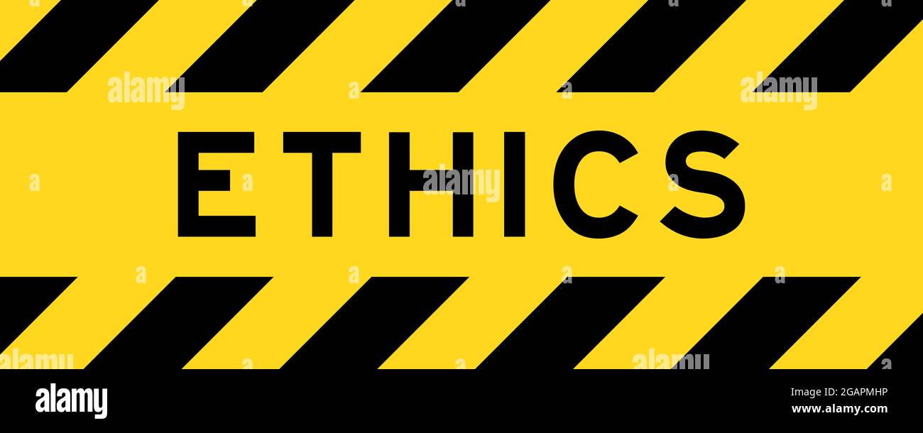 Yellow and black color with line striped label banner with word ethics ...