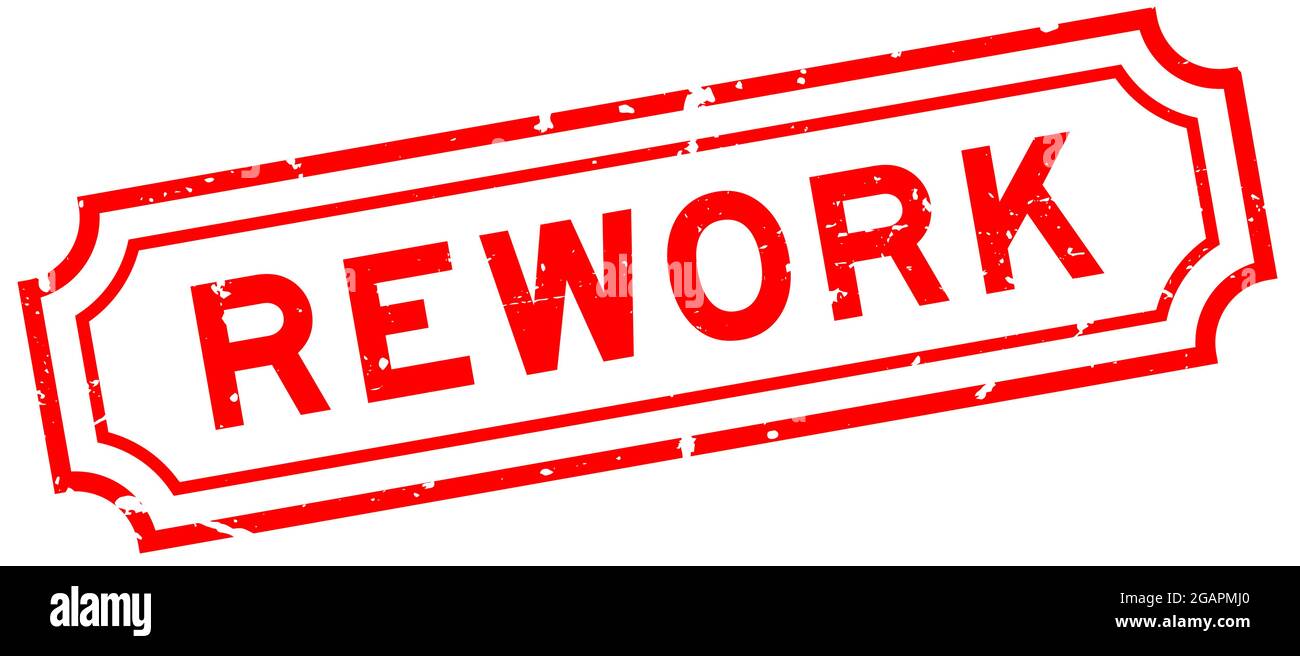 Grunge red rework word square rubber seal stamp on white background ...