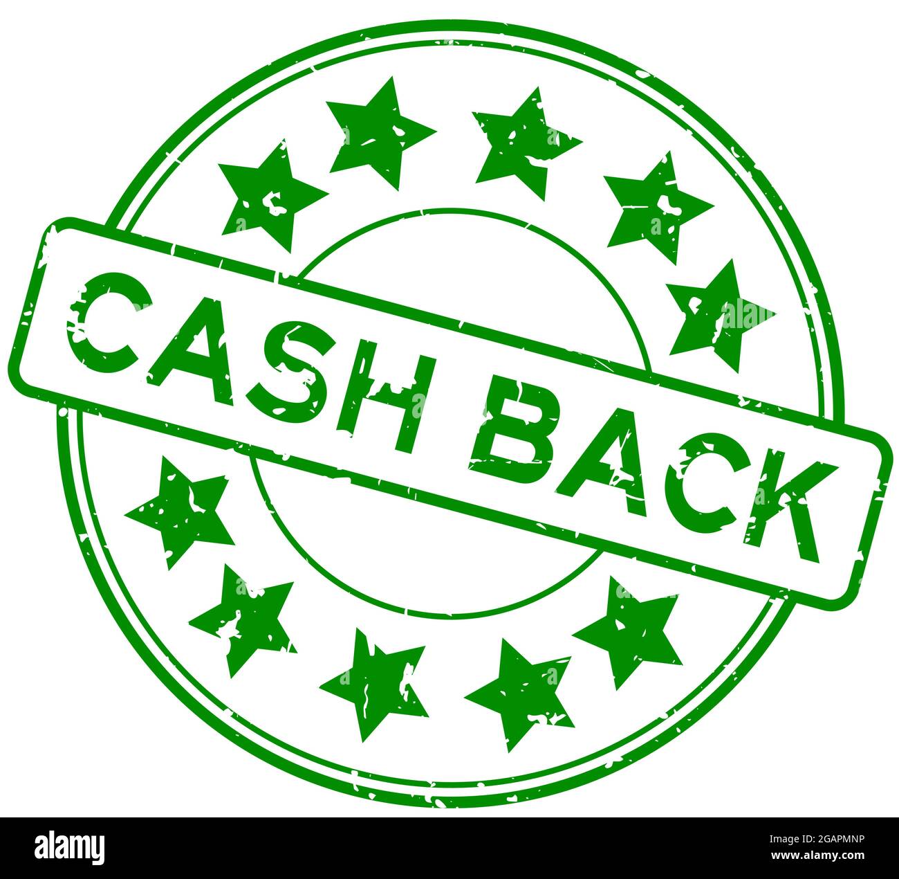 Grunge green cash back word with star icon round rubber seal stamp on ...