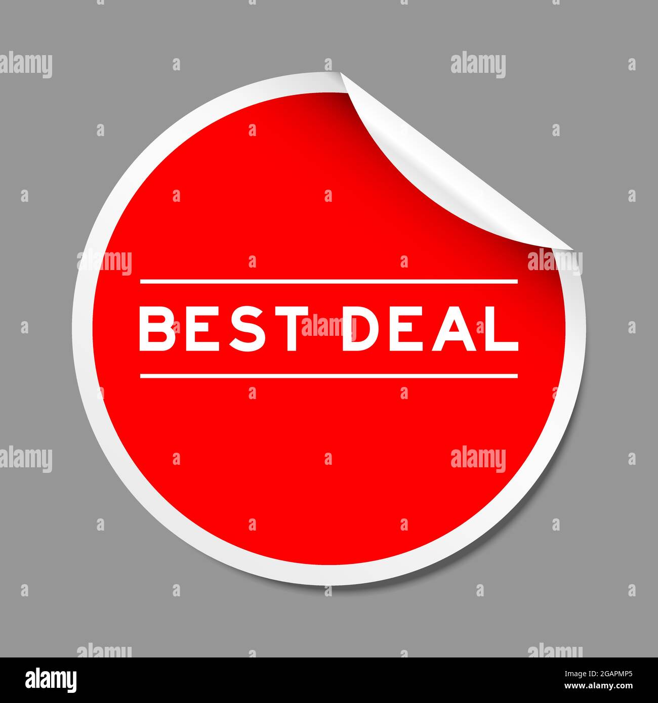 Red color peel sticker label with word best deal on gray background ...