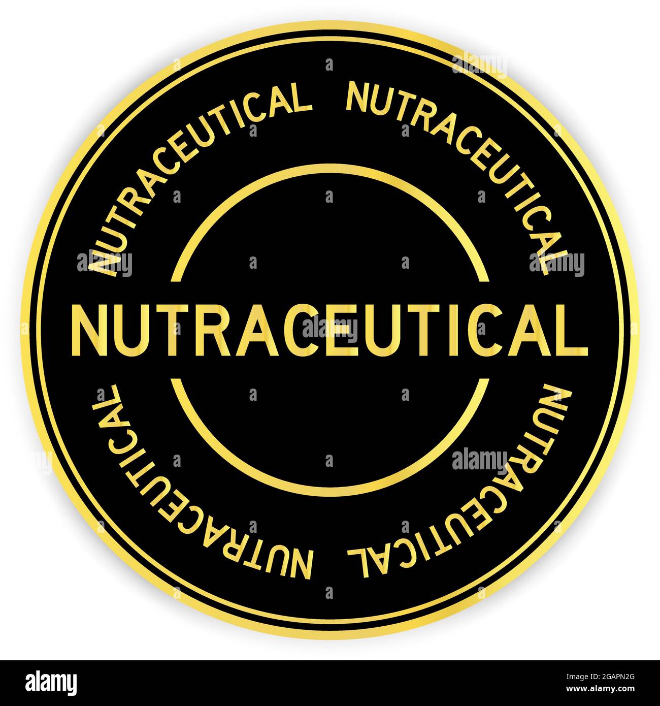 Black and gold color round label sticker with word nutraceutical on ...