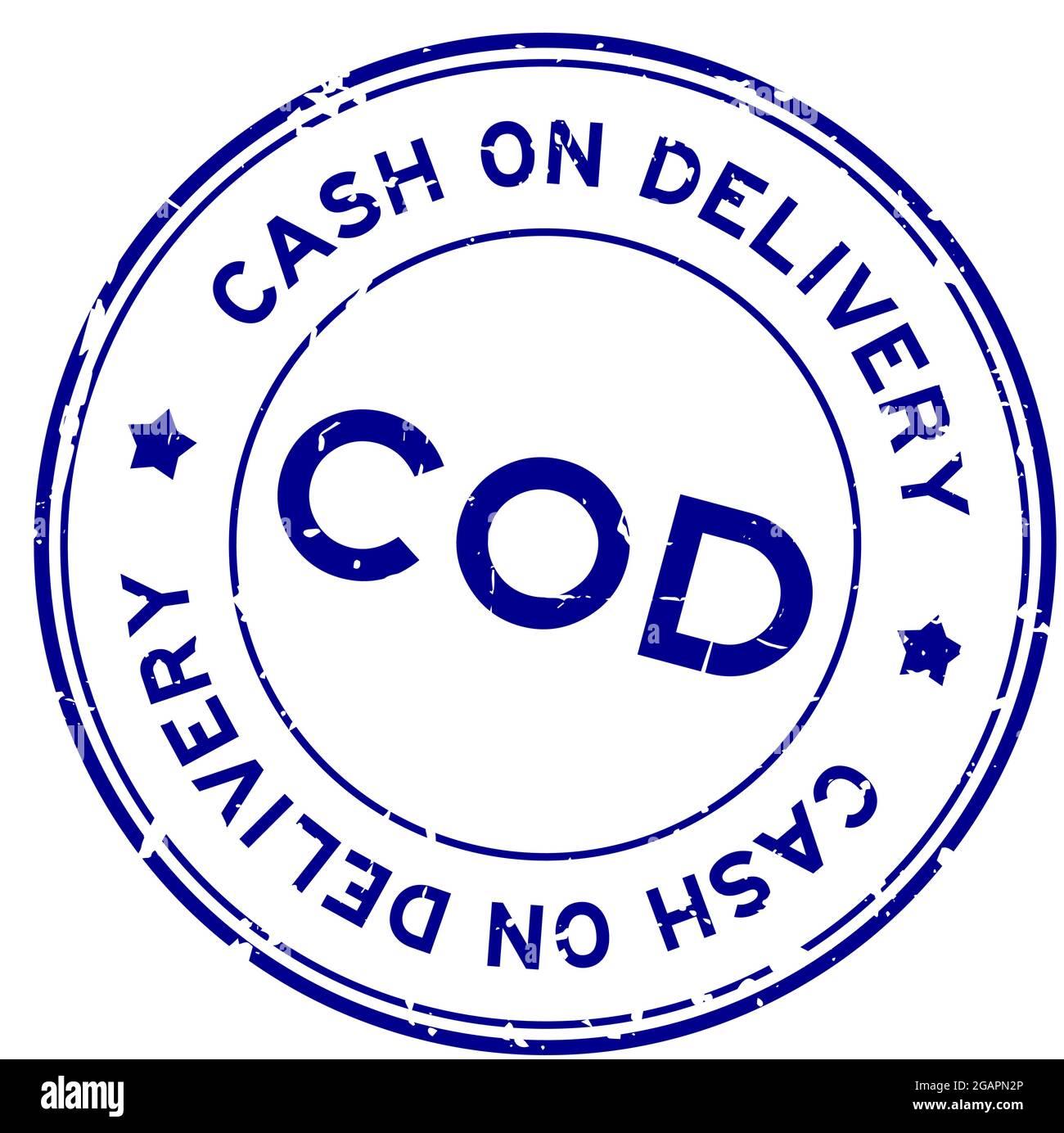 Grunge blue cod (cash on delivery or cash on demand) word round rubber ...
