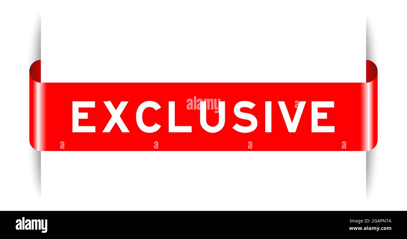 Red color inserted label banner with word exclusive on white background ...