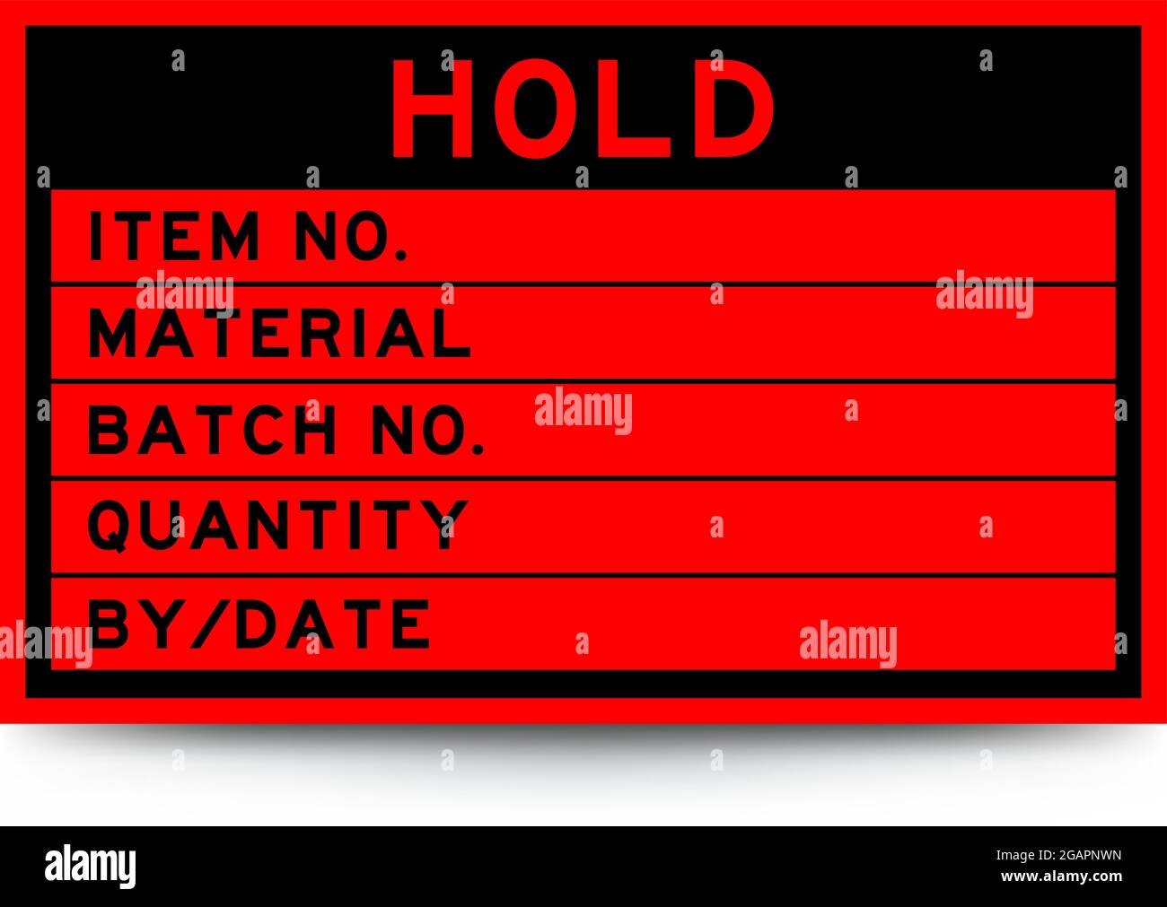 Square red color label banner with headline in word hold and detail on ...