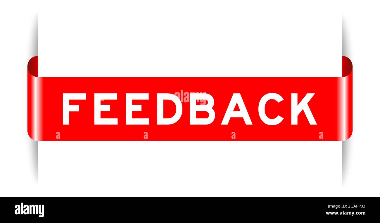 Red color inserted label banner with word feedback on white background ...