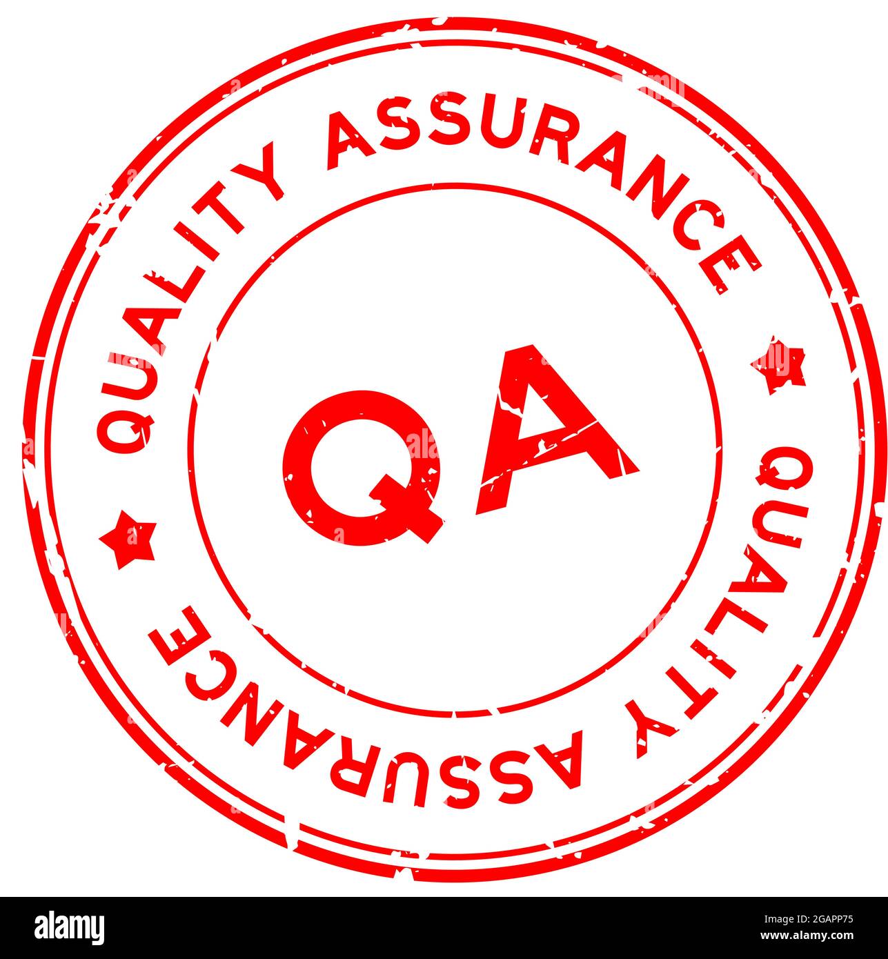 Grunge red QA quality assurance word round rubber seal stamp on white ... Grunge red QA quality assurance word round rubber seal stamp on white ...