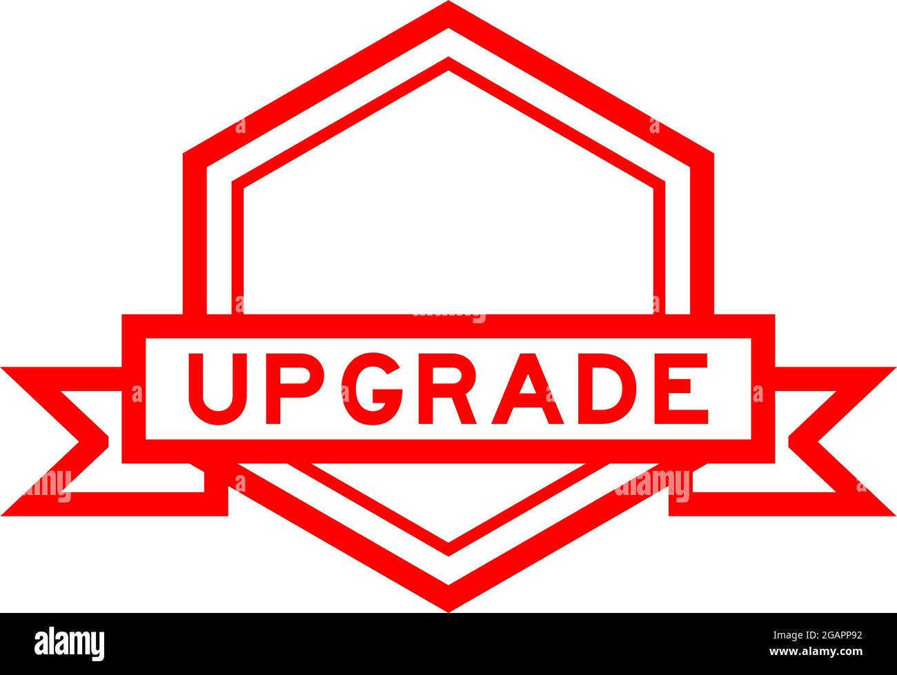 Vintage hexagon label banner with word upgrade in red color on white ...
