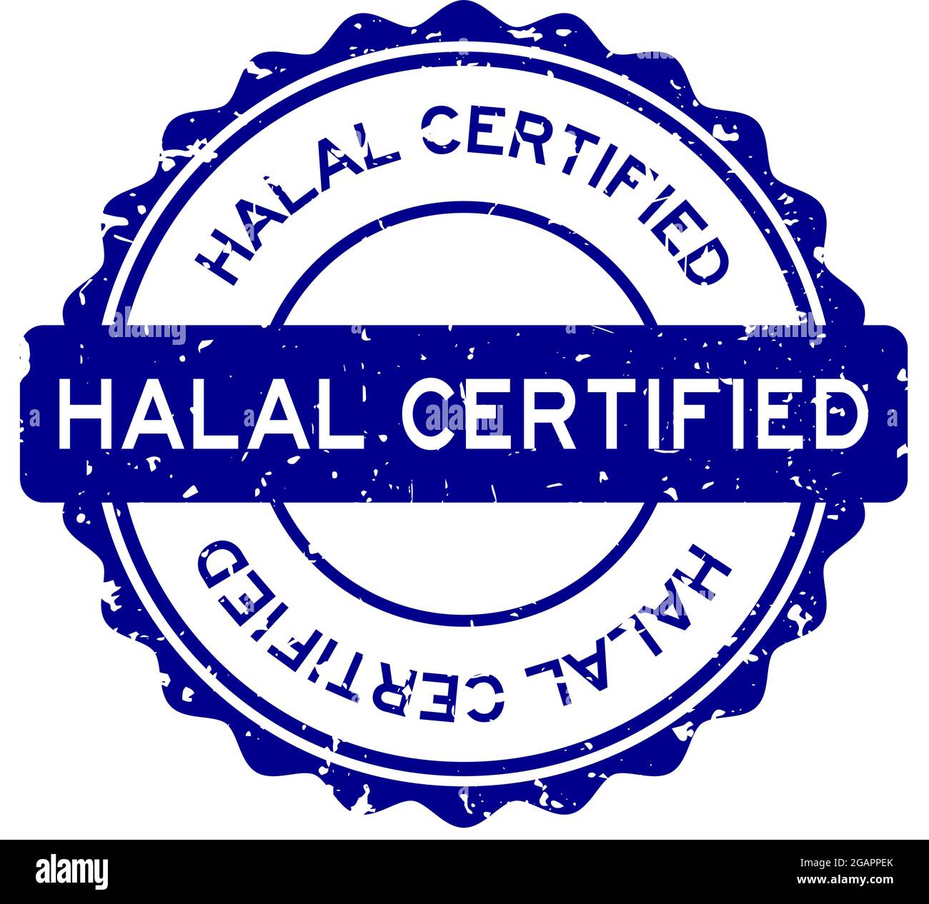 Grunge blue halal certified word round rubber seal stamp on white ...