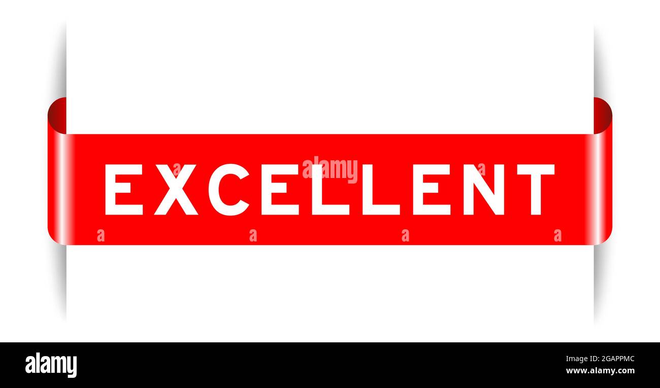 Red color inserted label banner with word excellent on white background ...