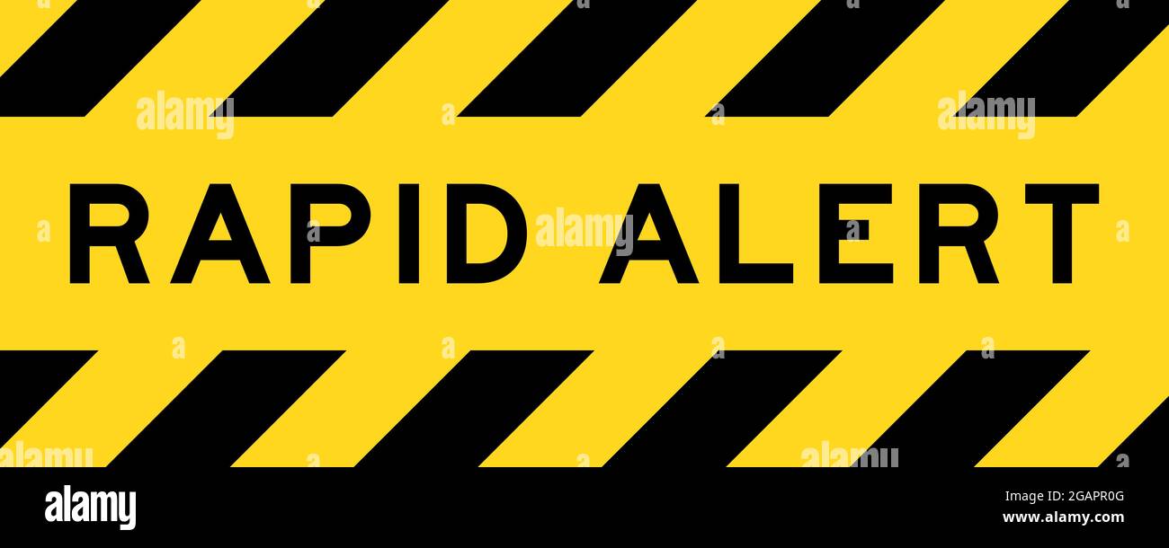 Yellow and black color with line striped label banner with word rapid ...