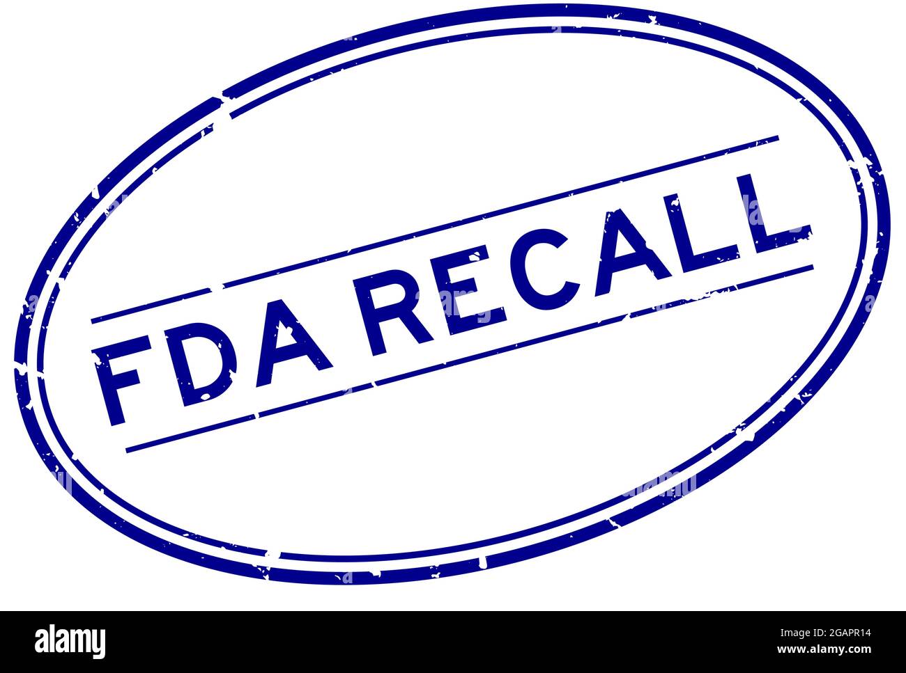 Grunge blue FDA recall word oval rubber seal stamp on white background ...