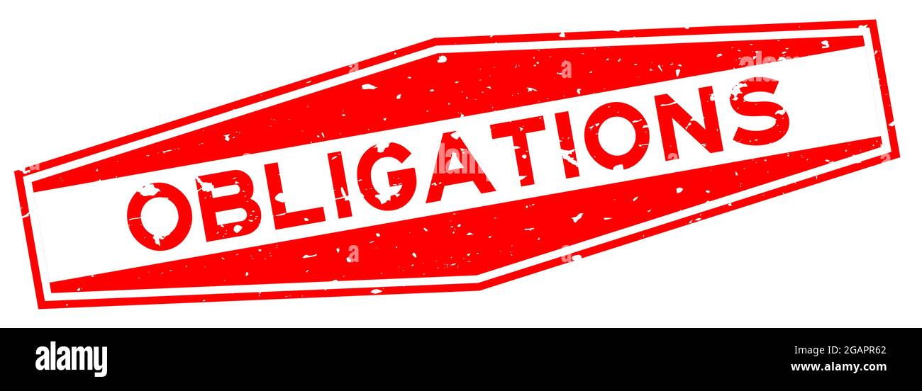 Grunge red obligations word hexagon rubber seal stamp on white ...