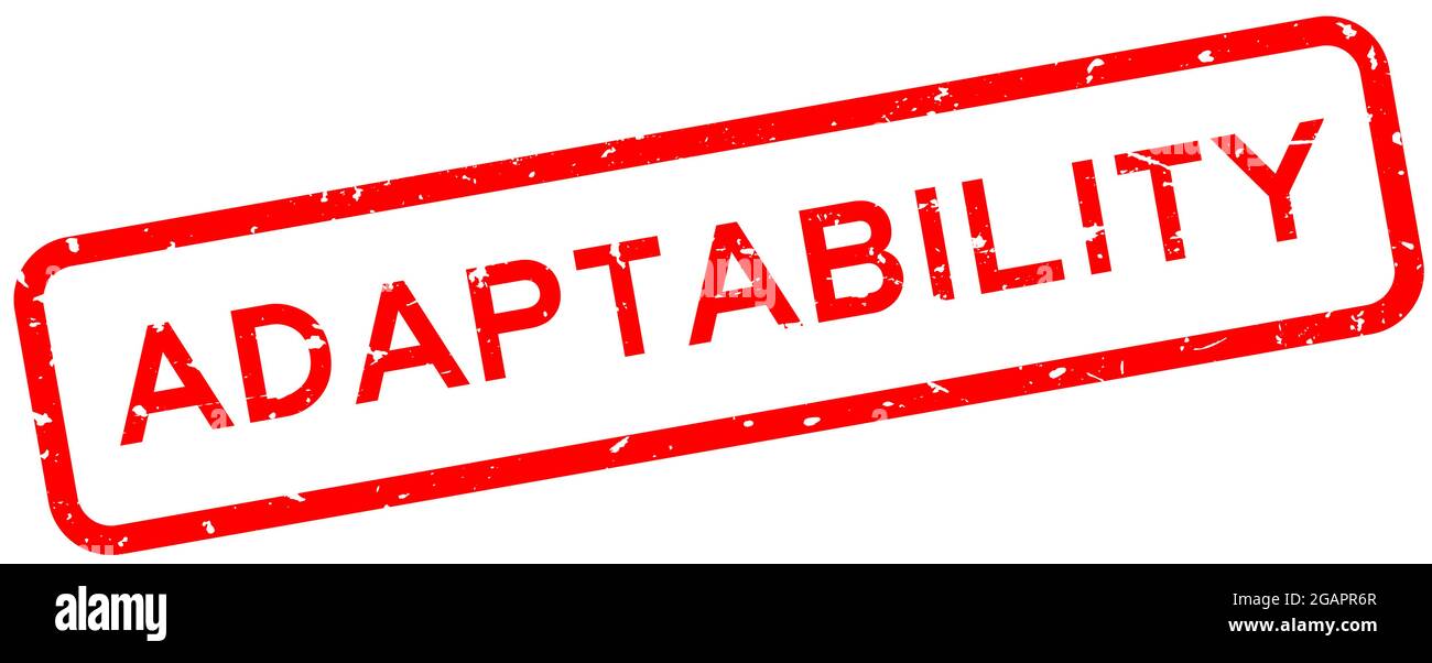 Grunge red adaptability word square rubber seal stamp on white ...