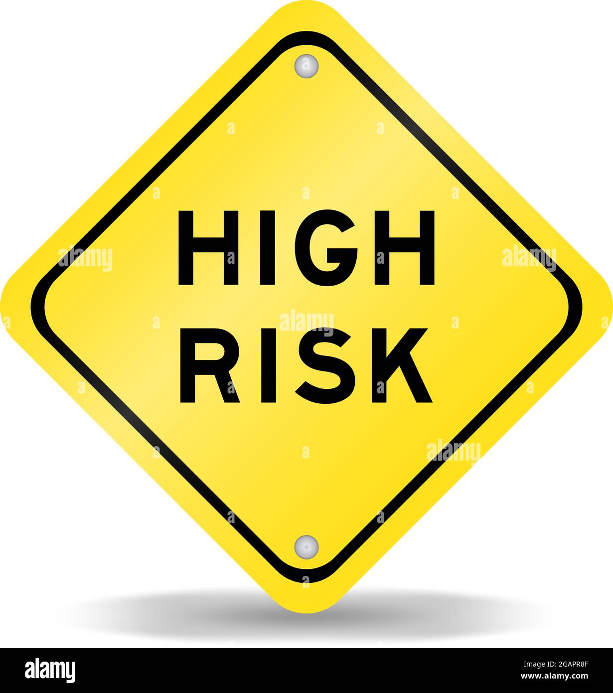 Yellow color transportation sign with word high risk on white ...