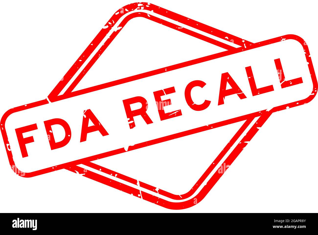 Grunge red FDA recall word rubber square seal stamp on white background ...