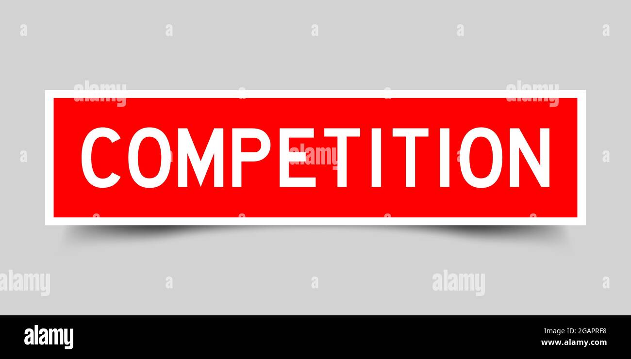 Square label sticker with word competition in red color on gray ...