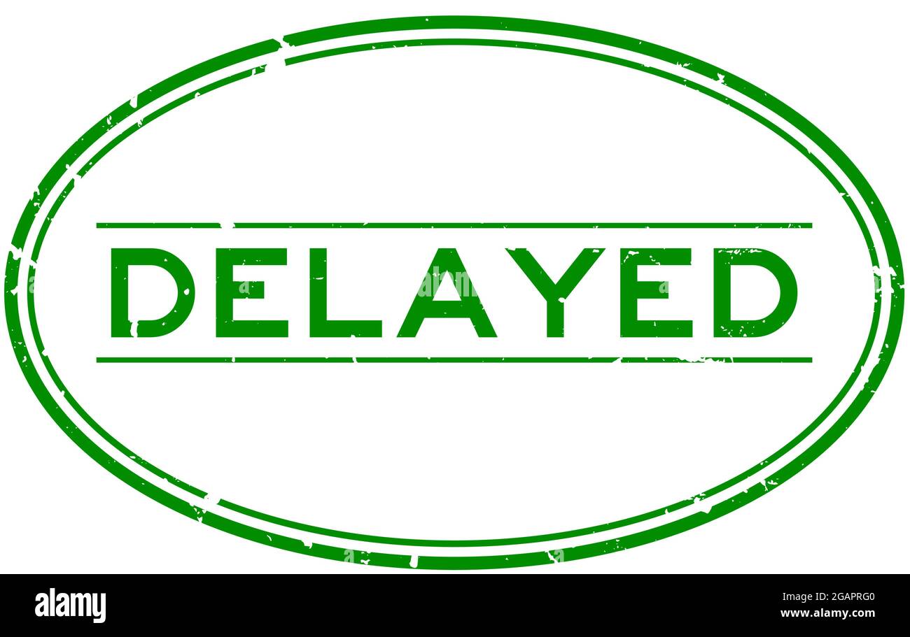 Grunge green delayed word oval rubber seal stamp on white background ...