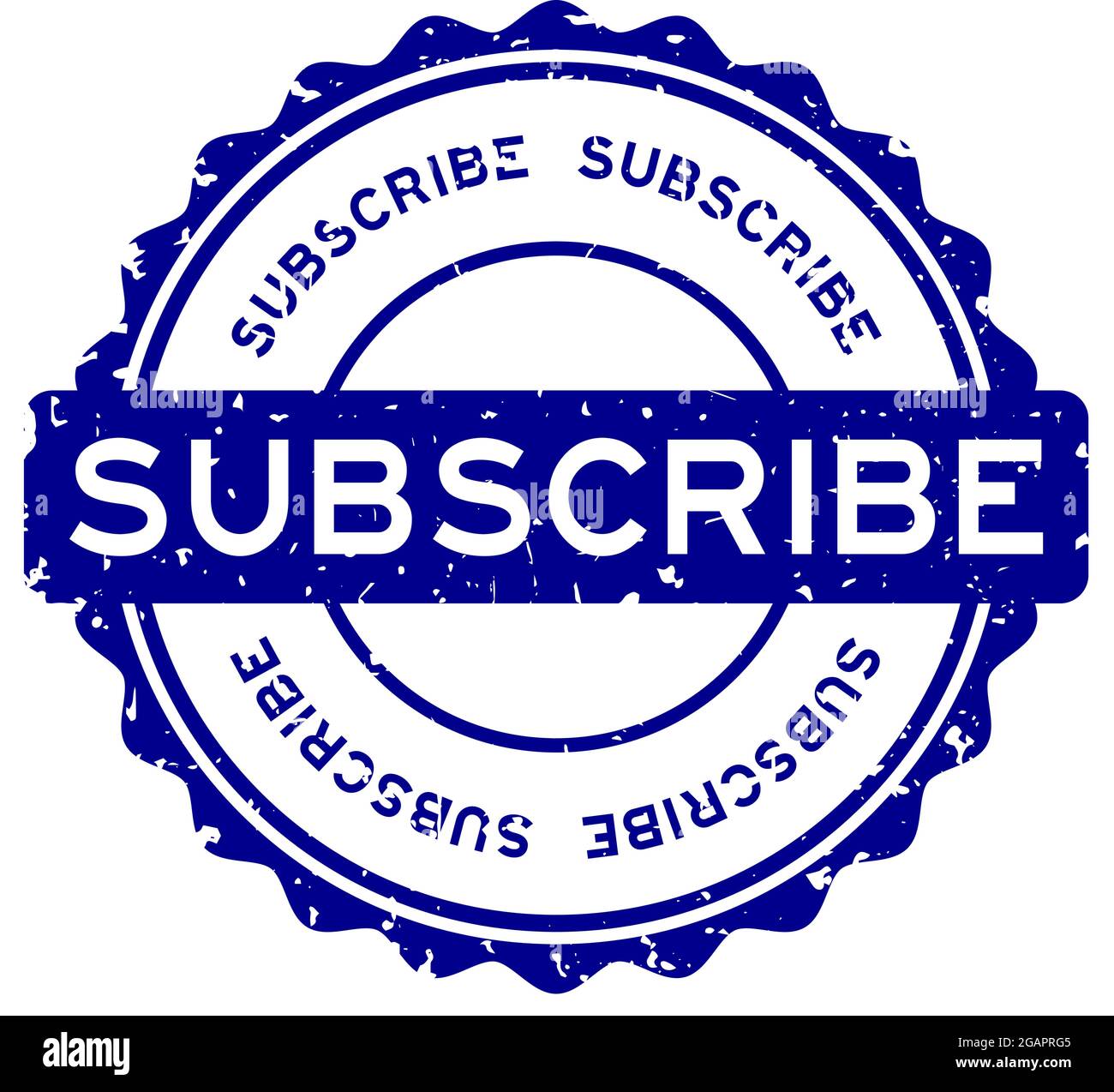 Grunge blue subscribe word round rubber seal stamp on white background ...