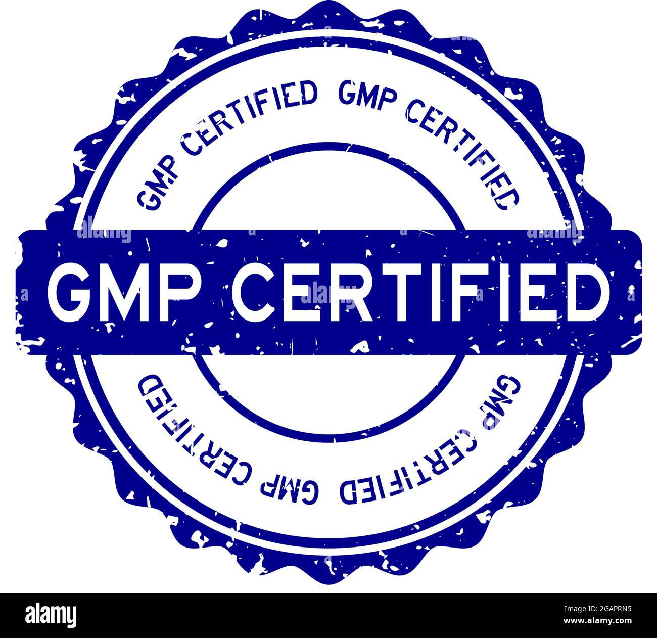 Grunge blue GMP (Abbreviation of Good Manufacturing Practice) certified word round rubber seal ...