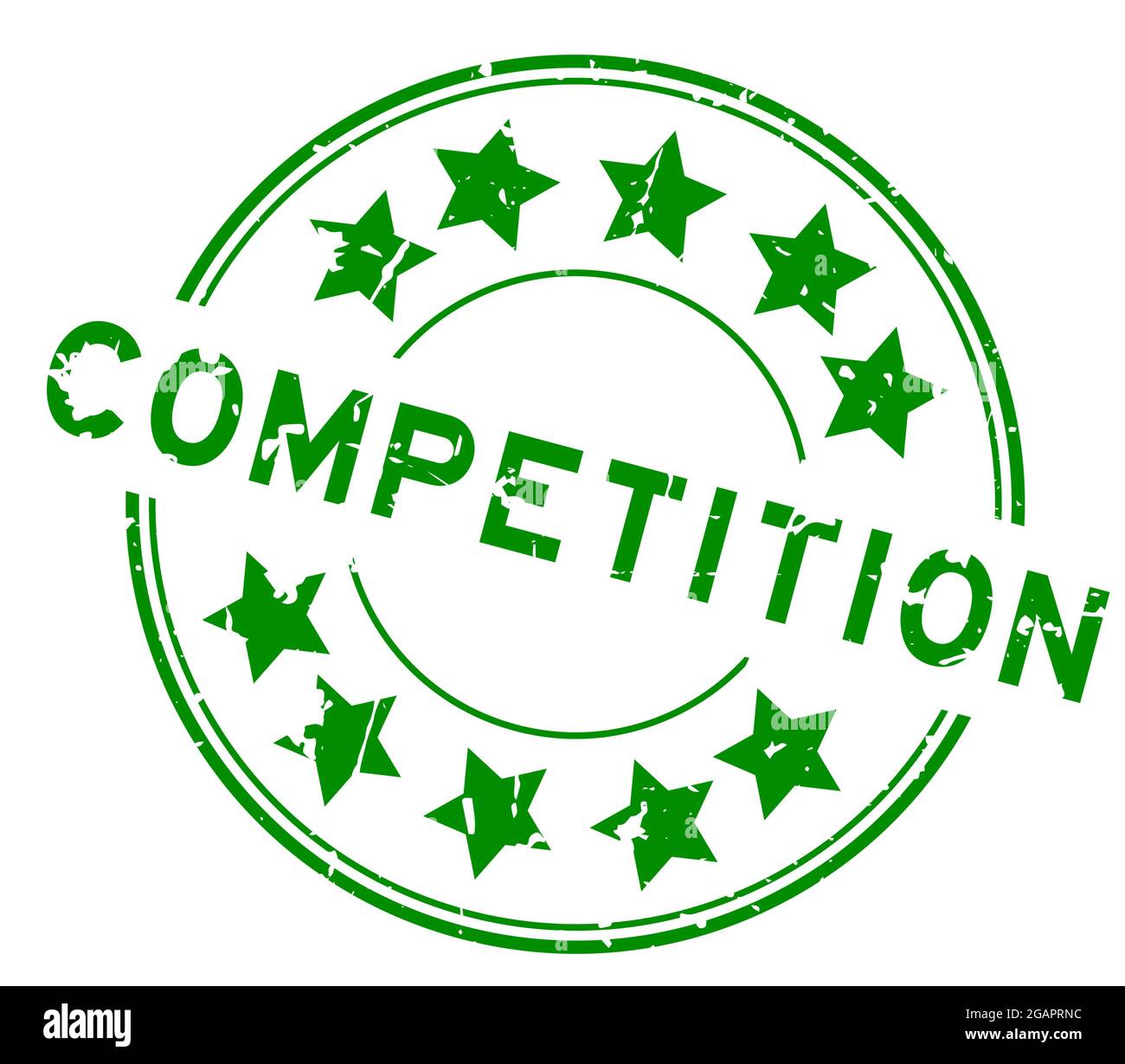 Grunge green competition word with star icon round rubber seal stamp on ...