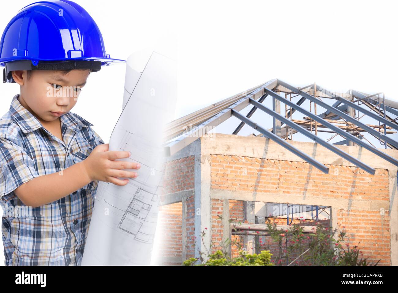 Dream of the child's future career (engineer). Little asian (thai) boy ...