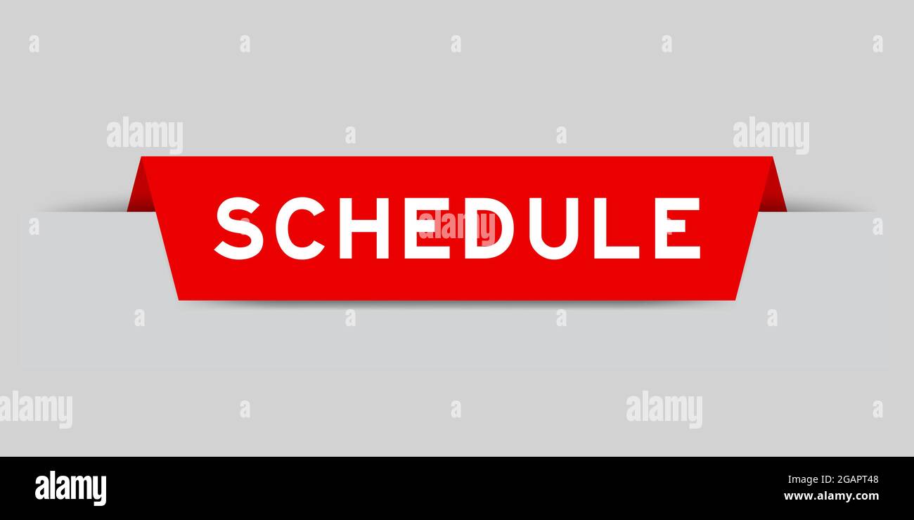 Red color inserted label with word schedule on gray background Stock ...