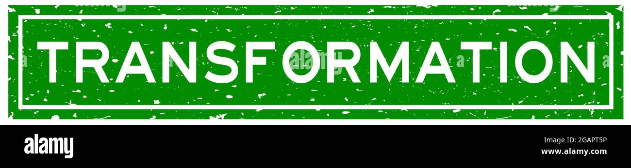 Grunge green transformation word square rubber seal stamp on white ...