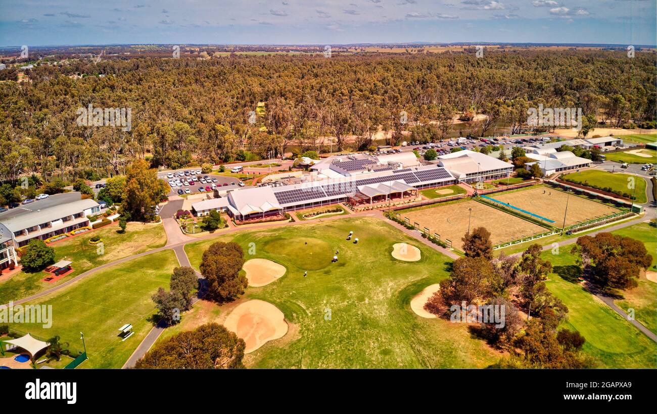 Aerial view of Yarrawonga Mulwala Golf Clubhouse and course Stock Photo ...