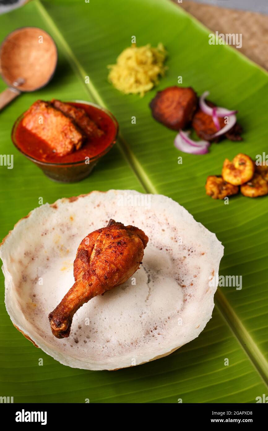 Appam with mutton stew Non-vegetarian sadhya Indian food for Onam sadya ...