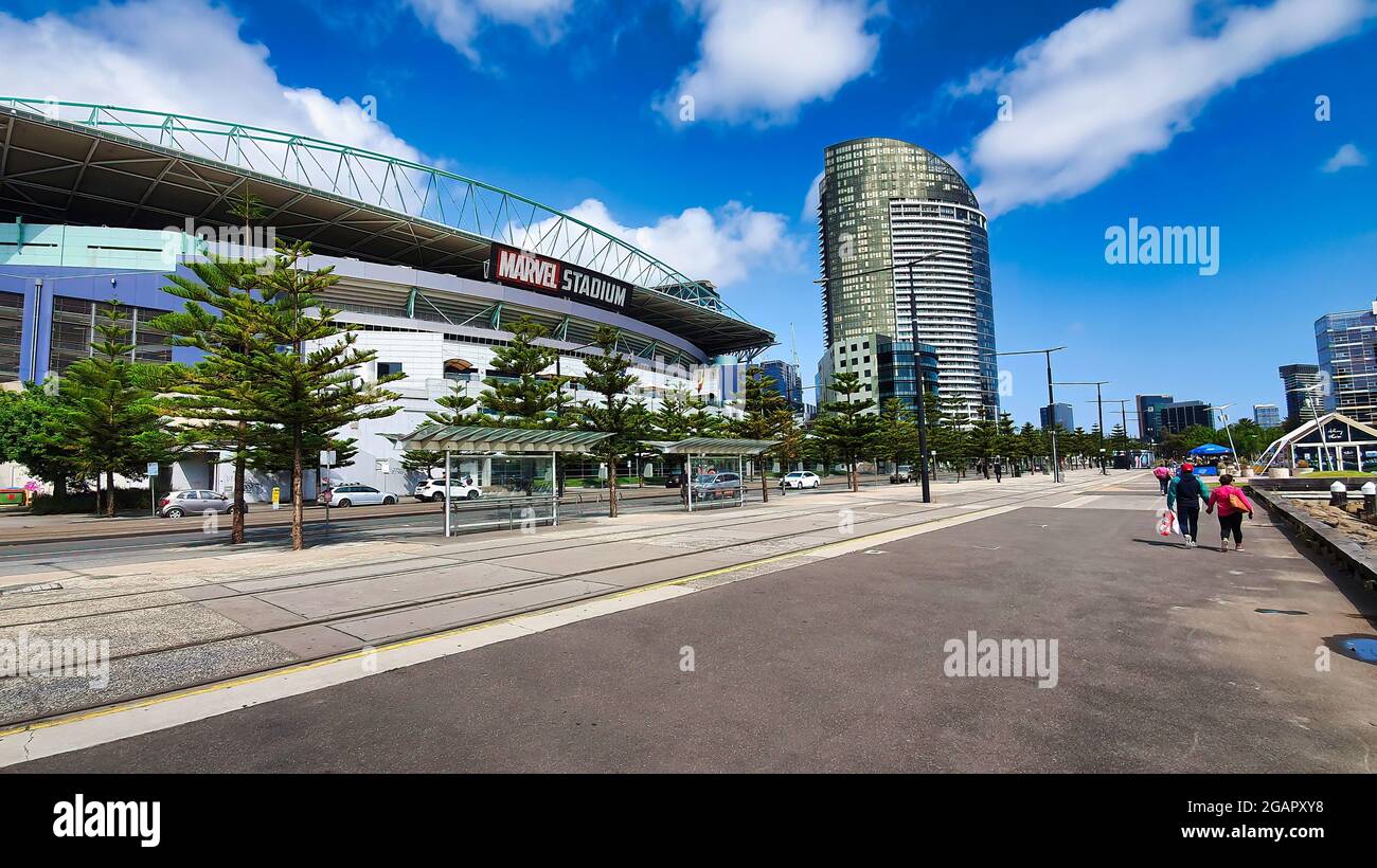 Docklands, Victoria Australia - January 16 2020: Outside Marvel Stadium ...