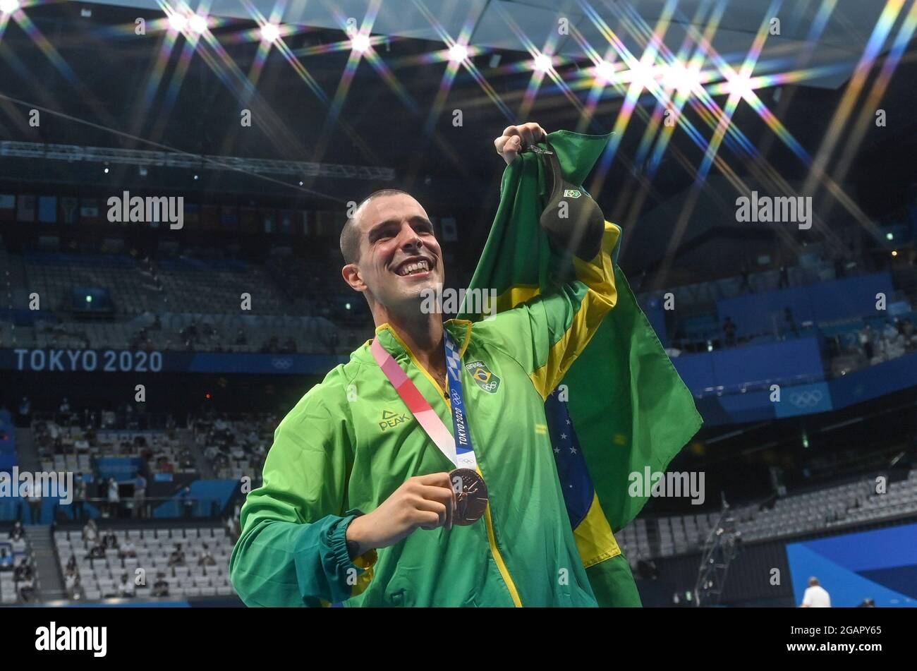 Tokyo, Japan. 1st Aug, 2021. Bruno Fratus of Brazil poses after the men ...