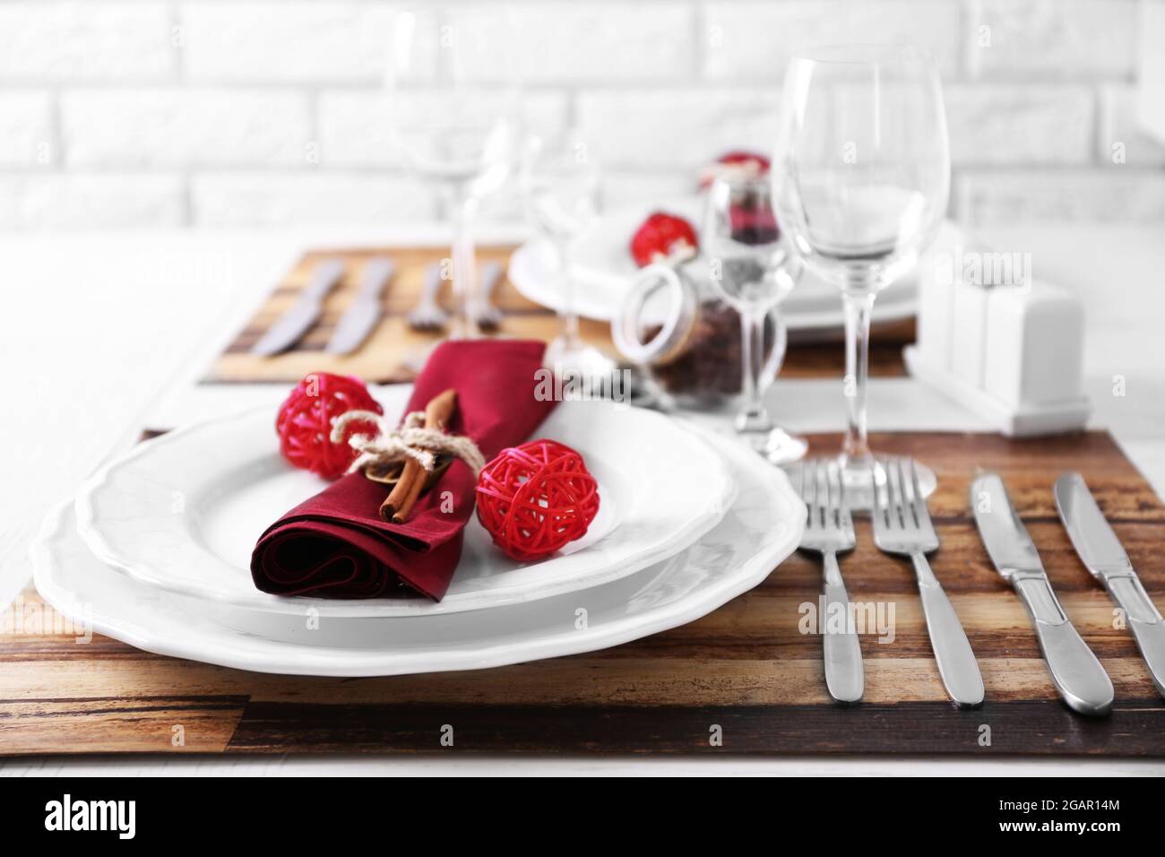Beautiful table setting, close up Stock Photo - Alamy