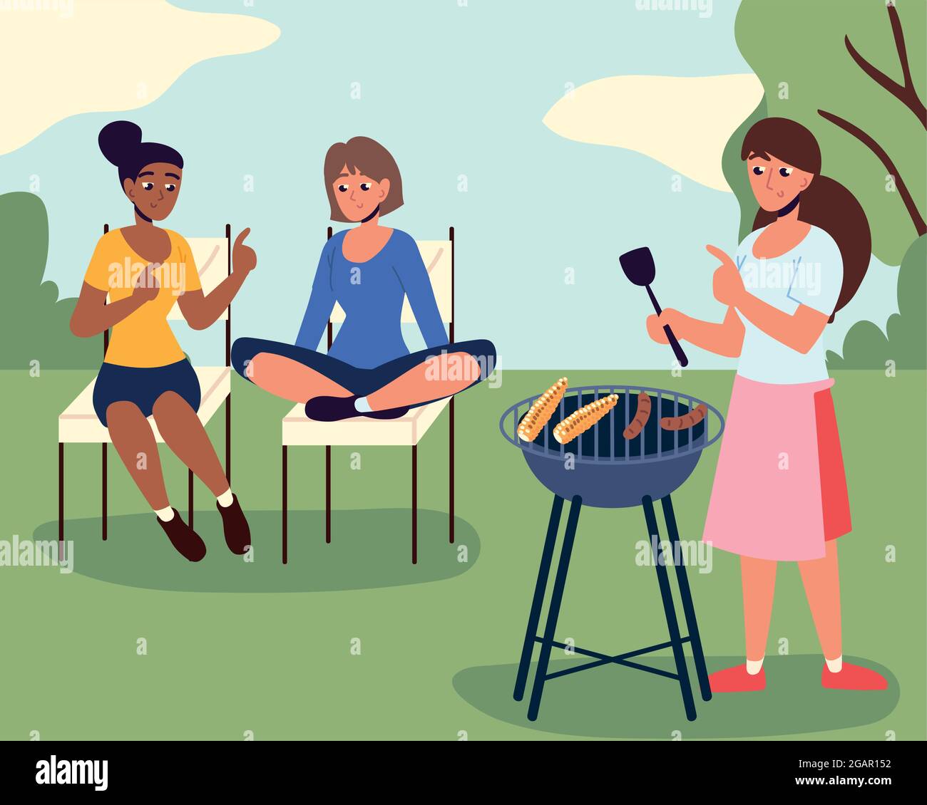 girls cooking in backyard Stock Vector Image & Art - Alamy