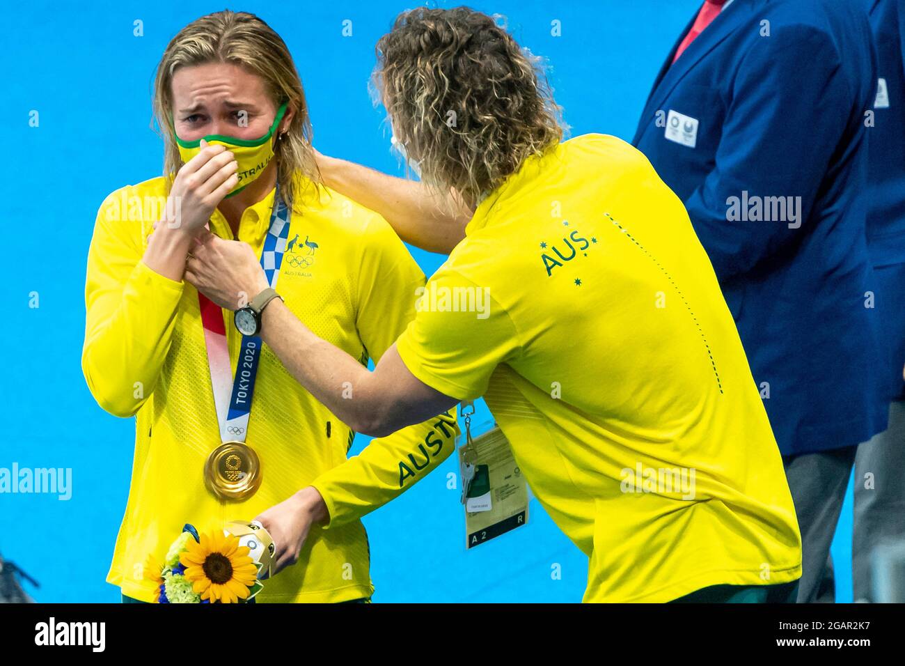 TOKYO, JAPAN - JULY 28: Ariarne Titmus of Australia and her coach Dean ...