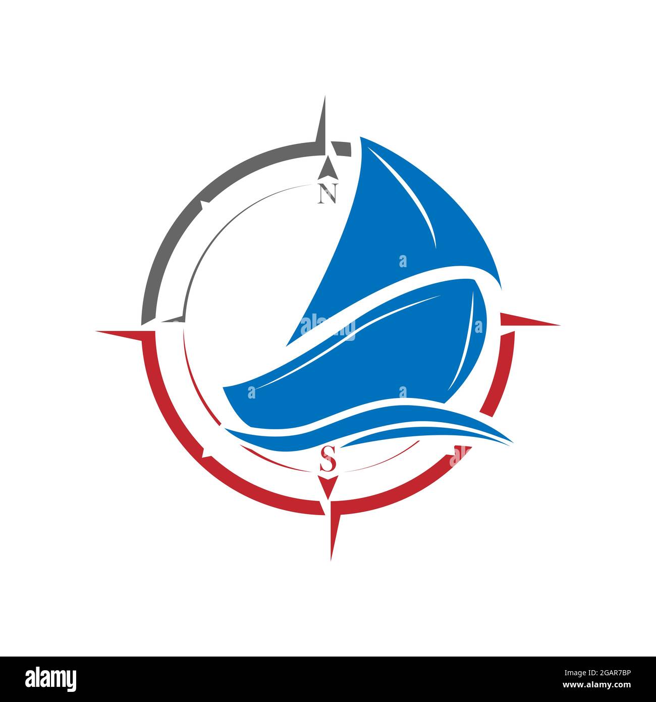 Vector icon with a sailboat and a compass for a logo, sticker or brand ...