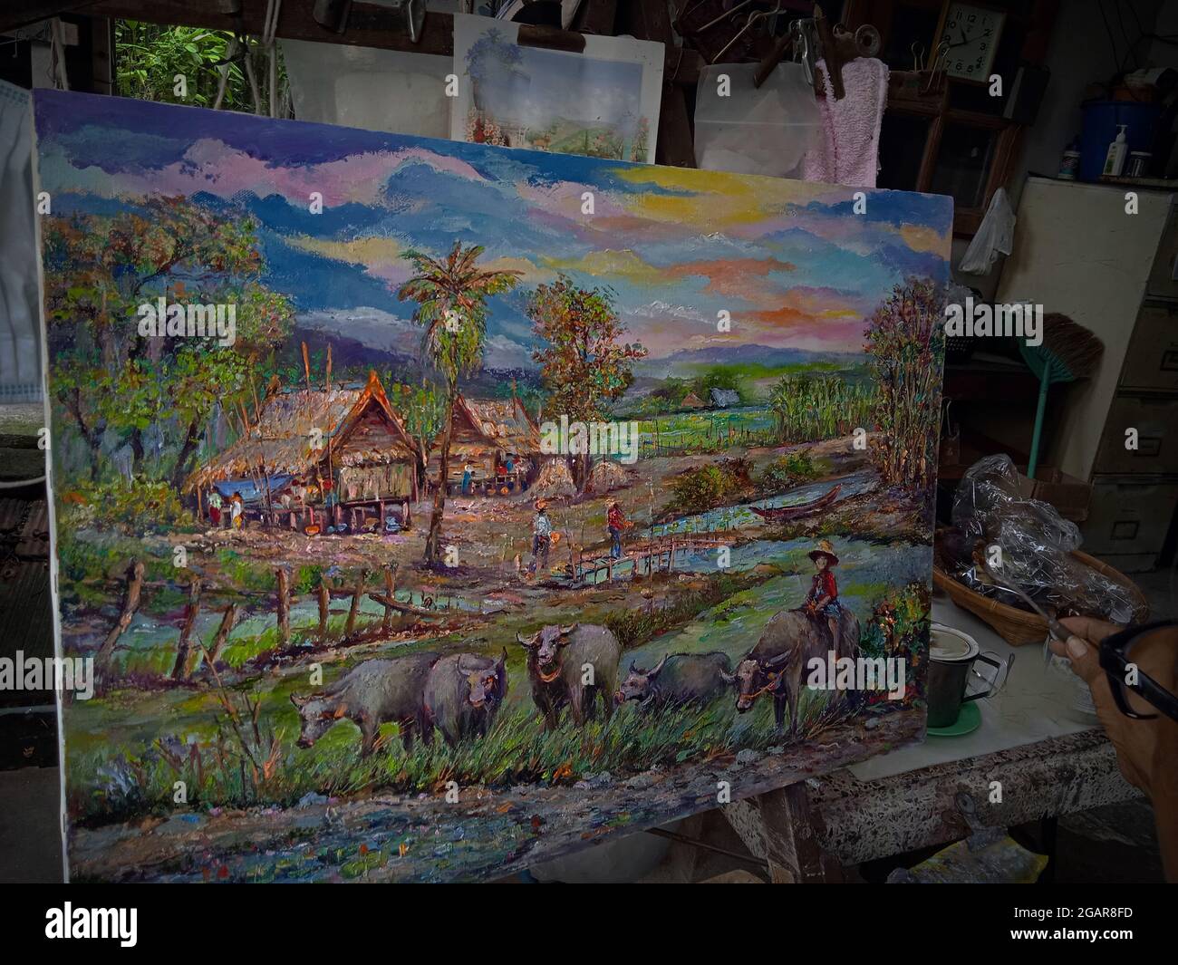 Art painting Oil color Hut northeast Thailand Countryside Stock Photo ...