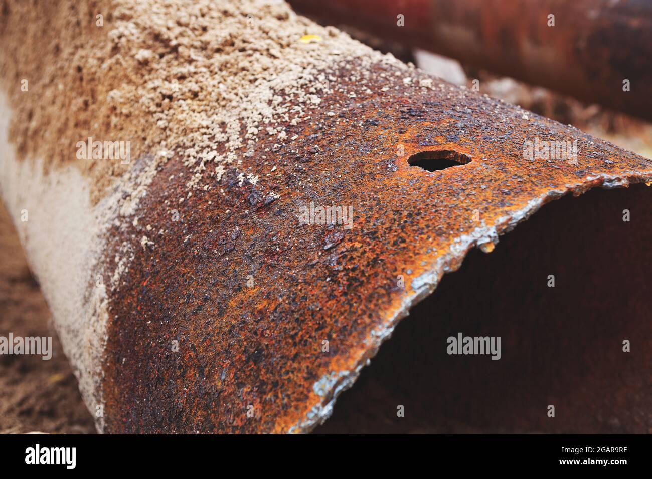 Fragments of old large water pipes. After many years of operation ...