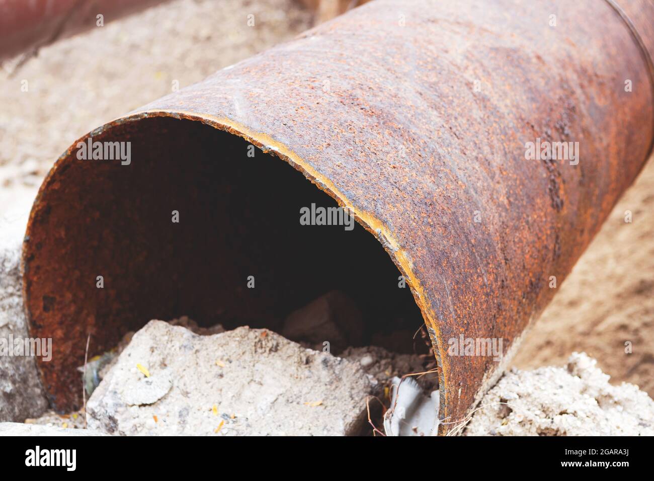 Fragments of old large water pipes. After many years of operation ...