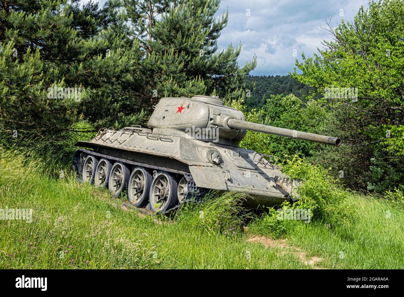 Historic russian tank T34 in The Death Valley, near Kapisova village, Slovak republic. World War ...
