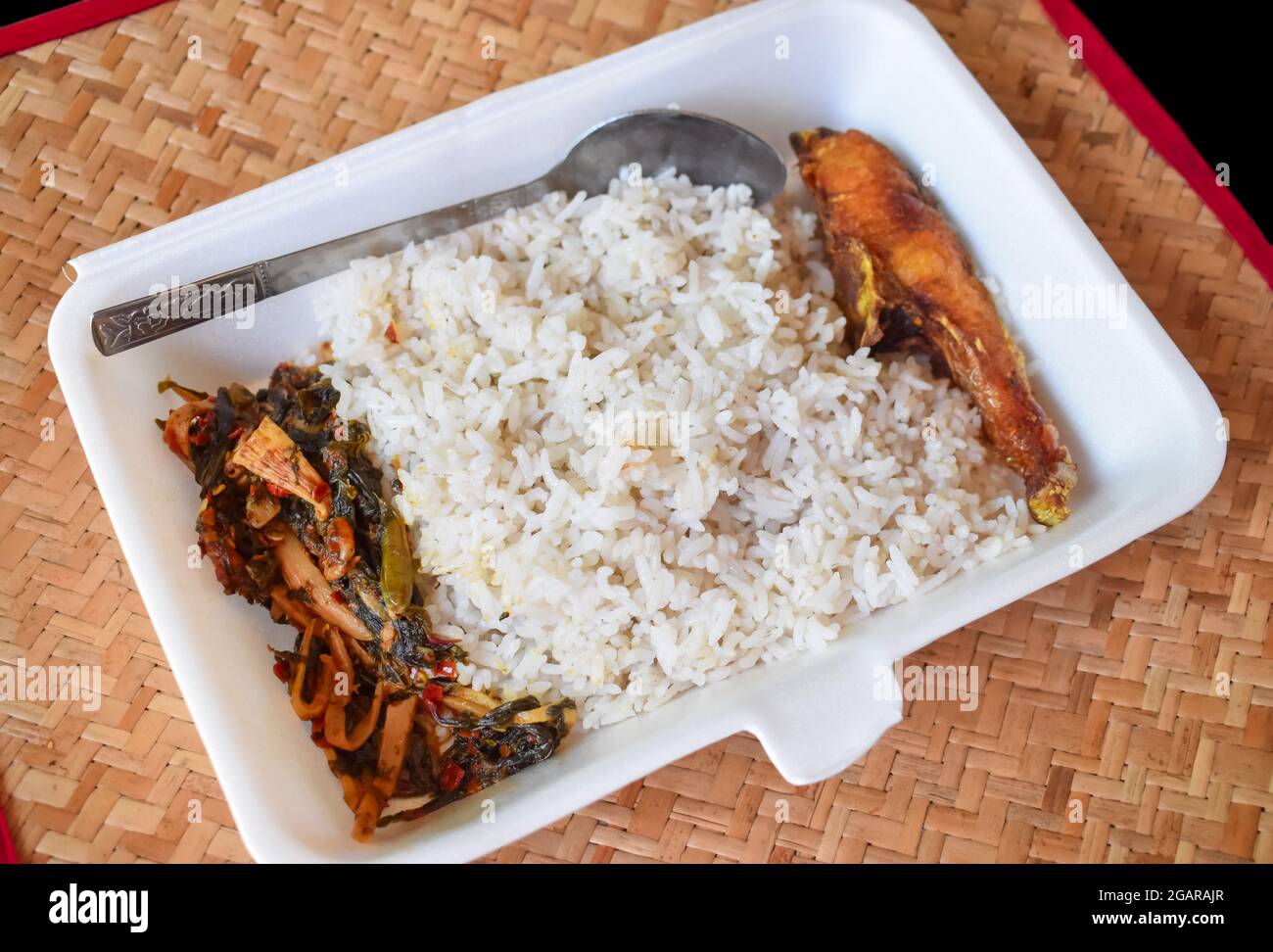 Myanmar or Burmese traditional street food called coconut rice recipe ...