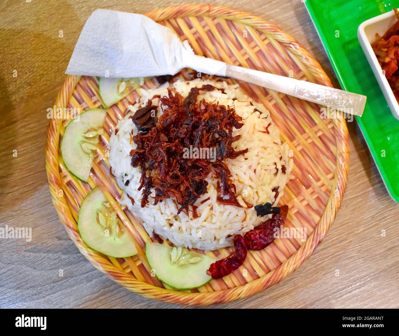 Myanmar or burmese traditional fried rice recipe with fried beef curry ...