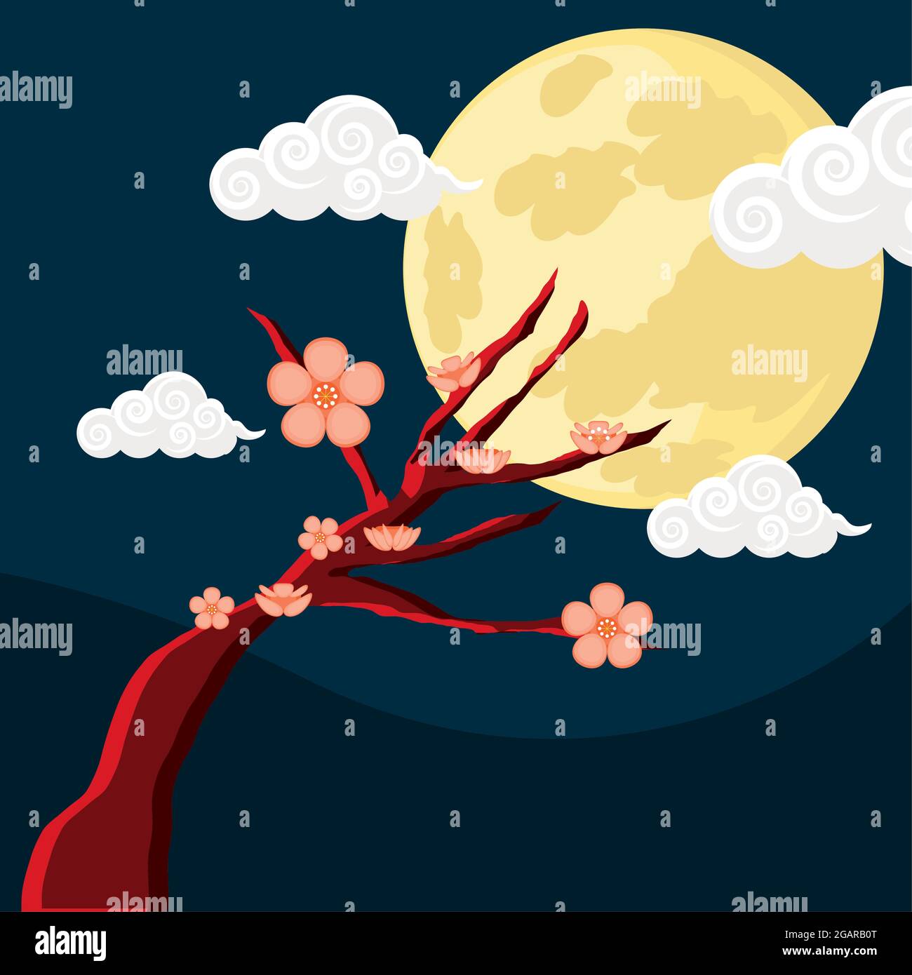 sakura tree with moon Stock Vector Image & Art - Alamy