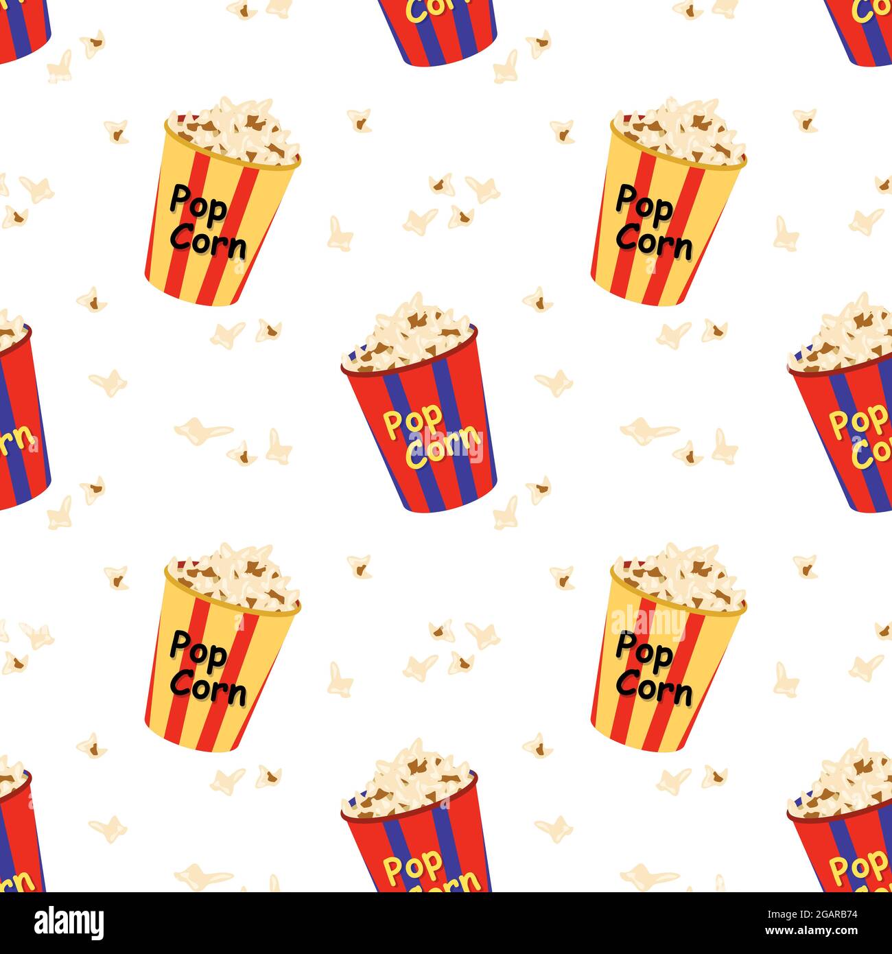 Bright seamless pattern with a festive box with popcorn Stock Vector ...