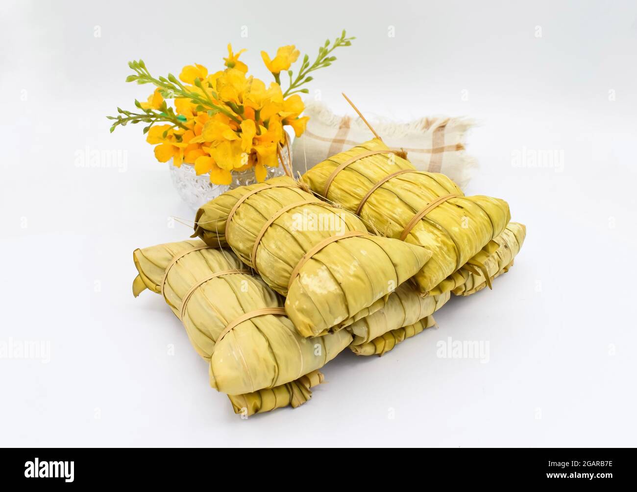 Stacks of Myanmar or Burmese traditional street food, glutinous rice ...