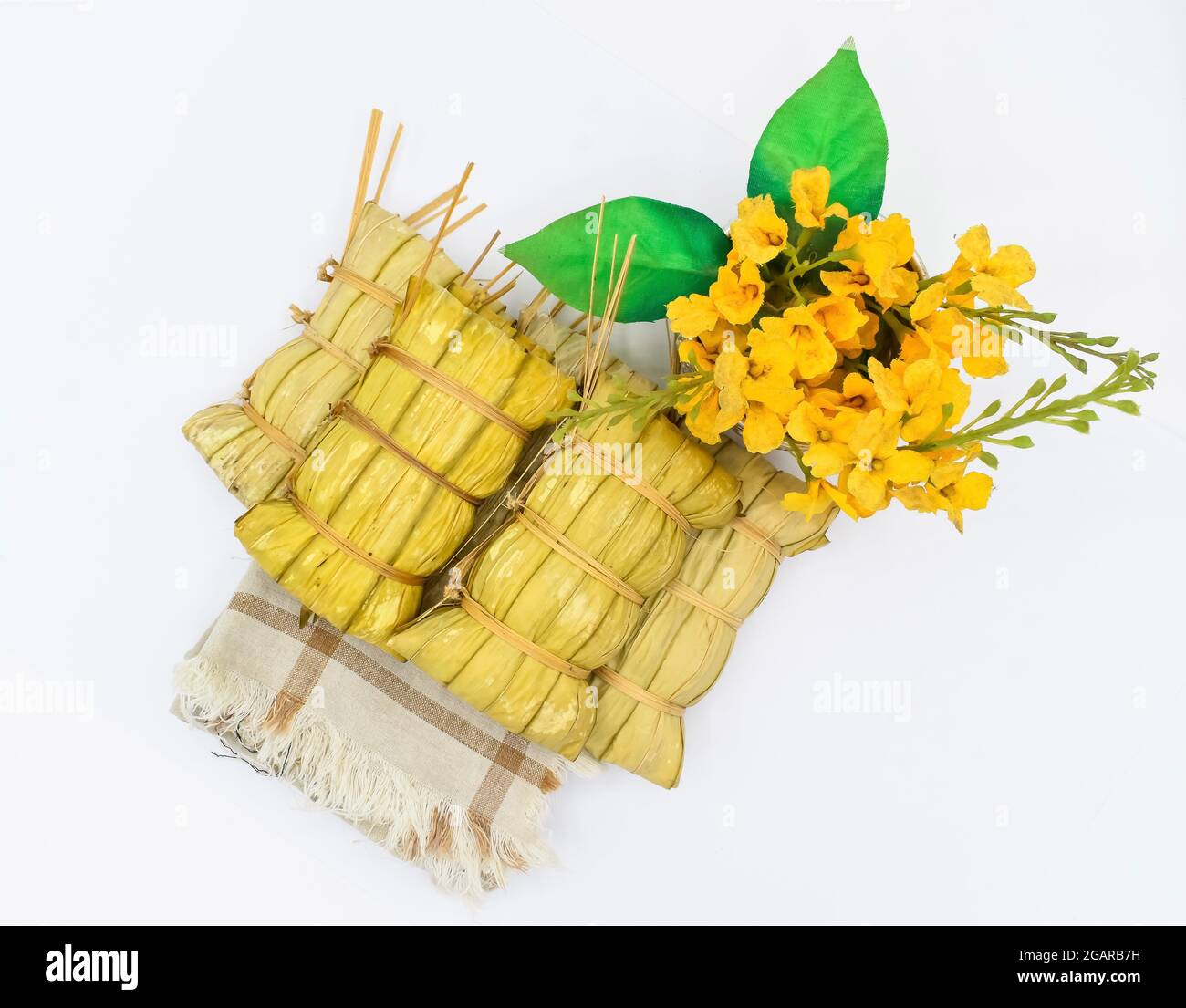 Stacks of Myanmar or Burmese traditional street food, glutinous rice ...