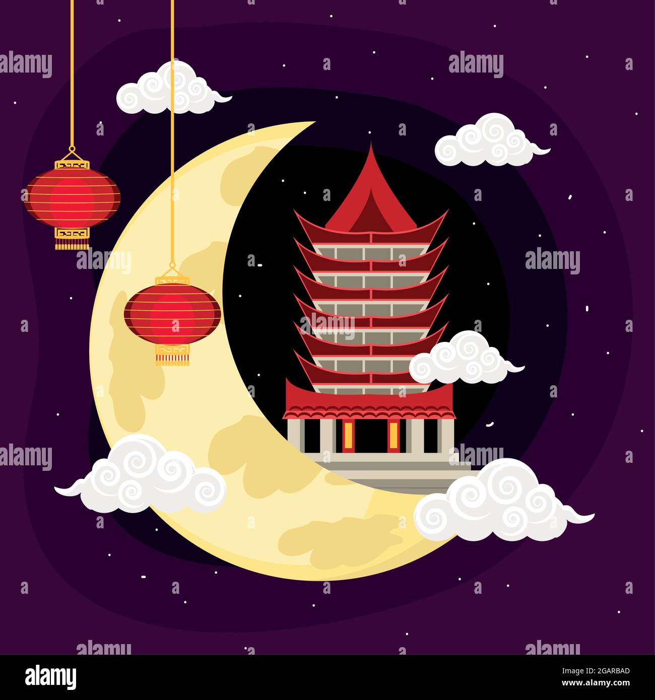 chinese temple and full moon Stock Vector Image & Art - Alamy